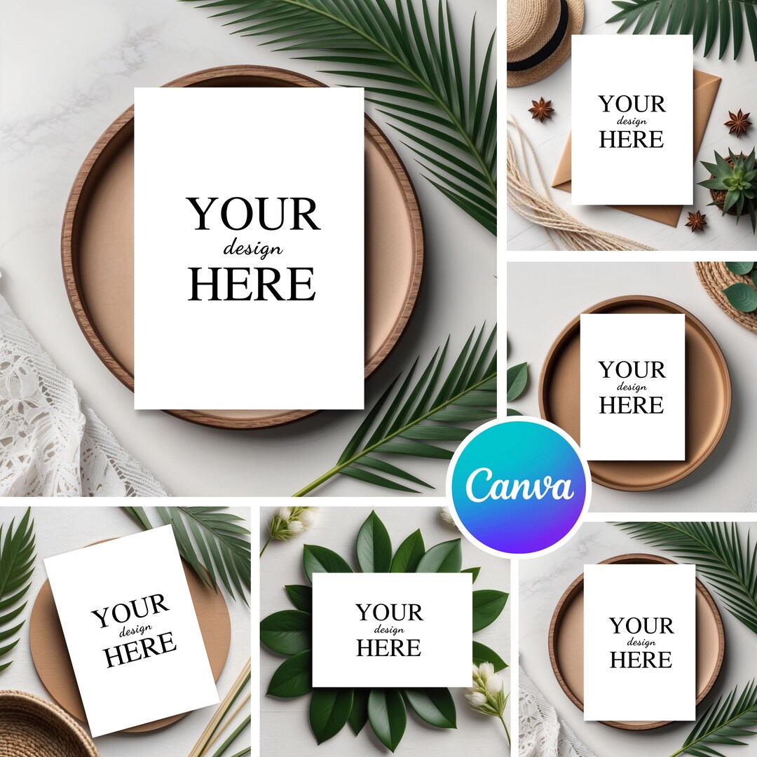 5 Invitation Boho Mockups, Card Mockup Bundle, 5x7 Mockups, Invite ...