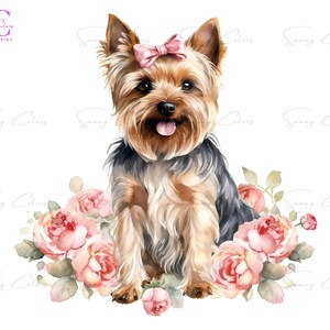 Yorkshire Terrier With Wild Flowers Clipart Bundle, 15 High Quality ...