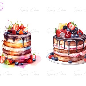 Watercolor Birthday Cakes Clipart Bundle, 15 High Quality Jpgs ...