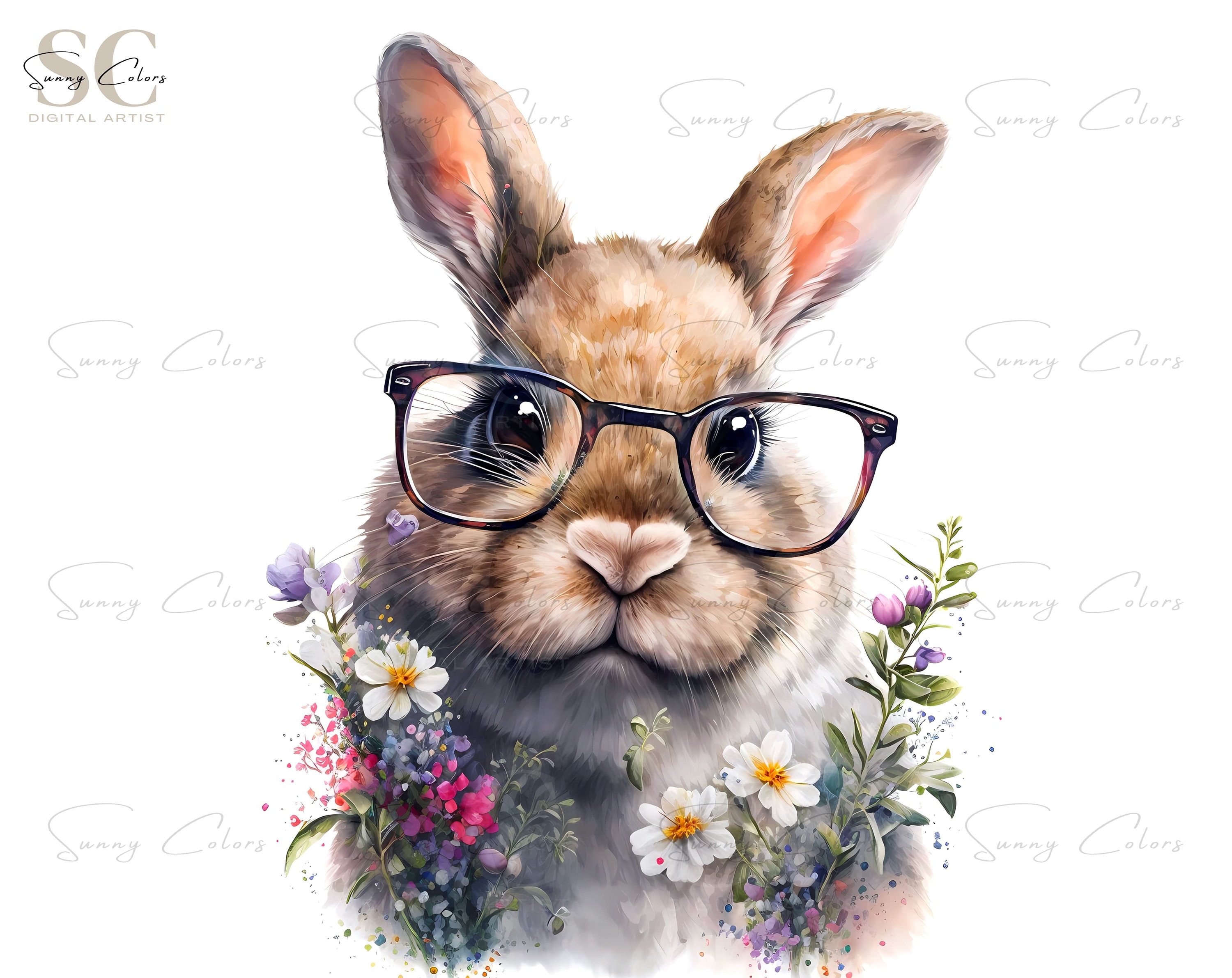 Cute Bunny With Glasses Clipart Bundle 15 High Quality - Etsy