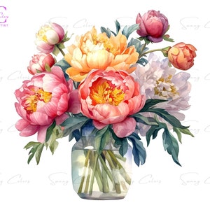 Floral Peony Clipart Bundle, 15 High Quality Sublimation Jpgs ...