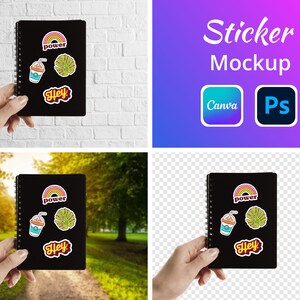 Sticker Mockup + Backgrounds, Notebook Sticker Mockup Psd, Sticker ...