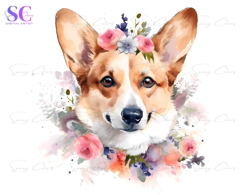 Corgi With Flowers Clipart Bundle Watercolor Sublimation - Etsy