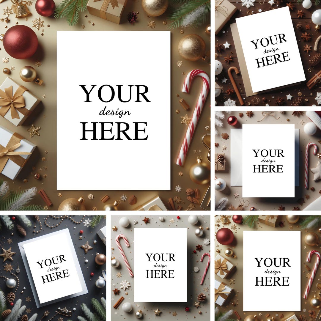 5 Christmas Cards & Invitation Mockups, Card Mockup Bundle, 5x7 Mockups ...