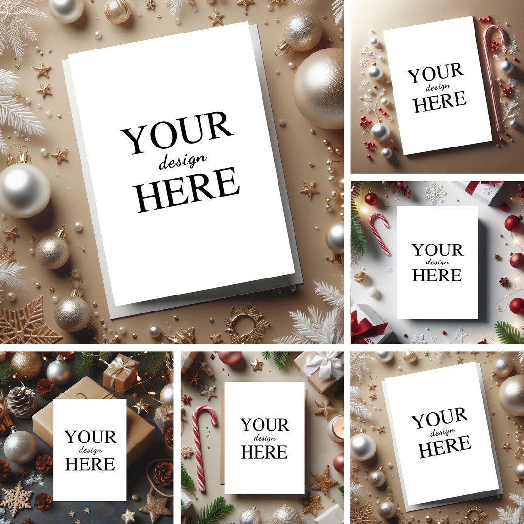 5 Christmas Cards & Invitation Mockups, Card Mockup Bundle, 5x7 Mockups ...