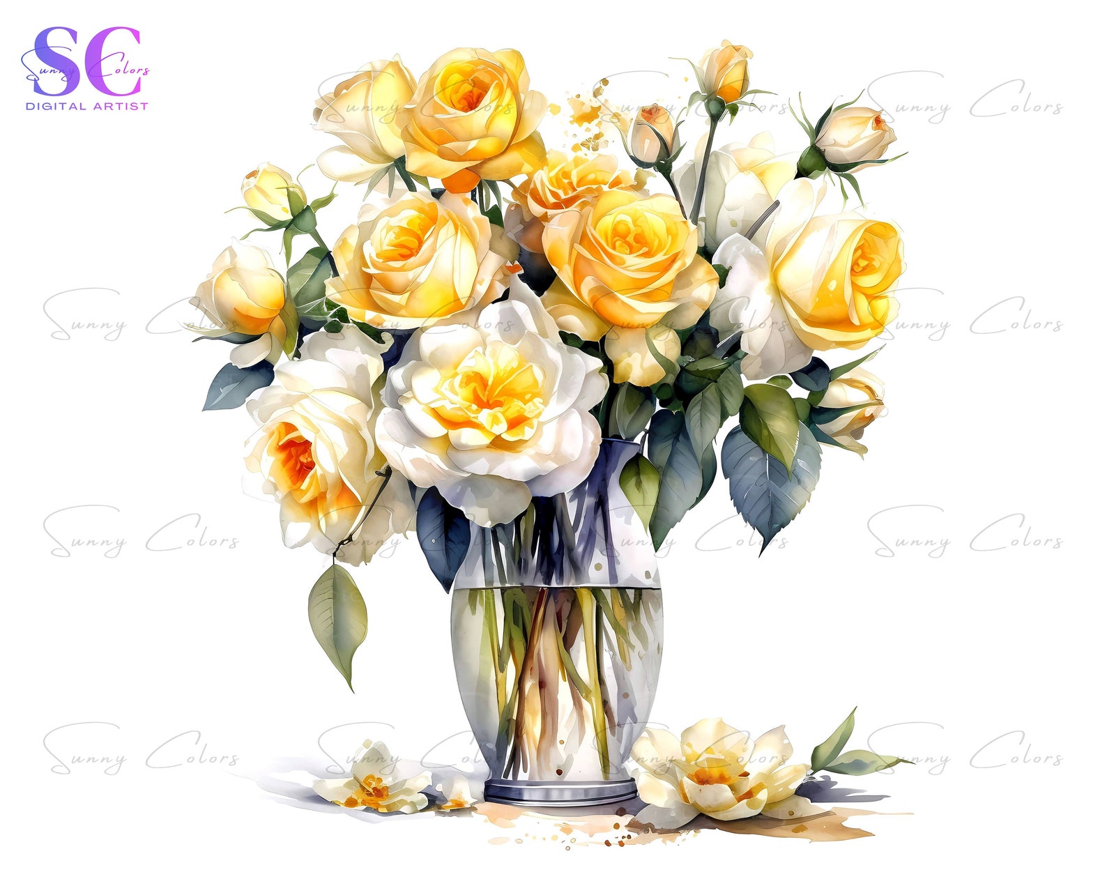 Watercolor Roses Clipart Sublimation Bundle, Wedding Watercolor 15 High ...