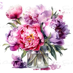 Floral Peony Clipart Bundle, 15 High Quality Sublimation Jpgs ...