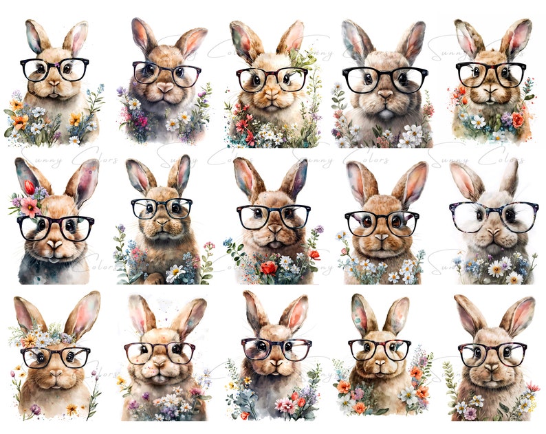Cute Bunny With Glasses Clipart Bundle 15 High Quality - Etsy