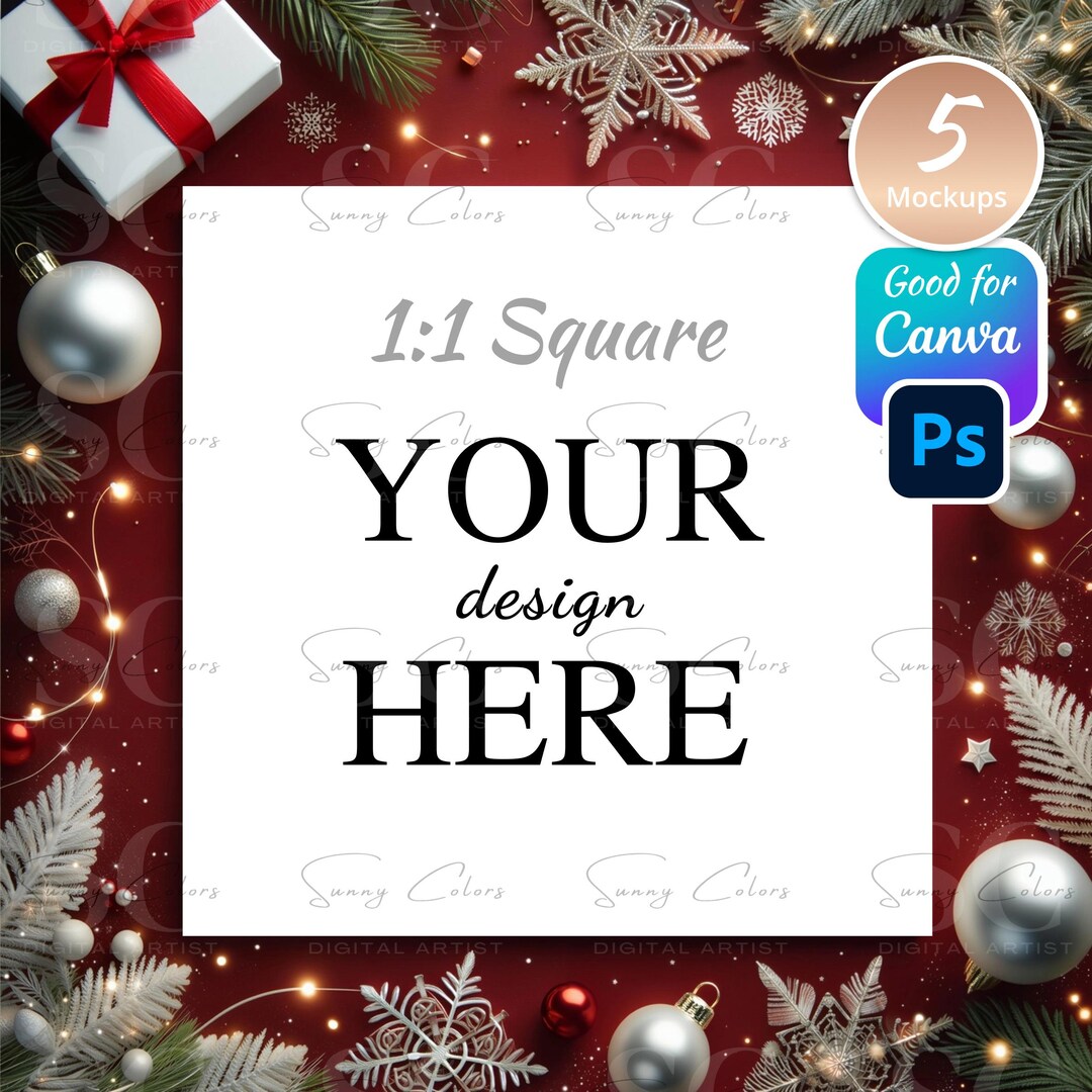 5 Christmas Square Cards & Invitation Mockups, Card Mockup Bundle ...