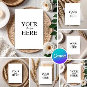 5 Invitation Boho Mockups, Card Mockup Bundle, 5x7 Mockups, Invite ...