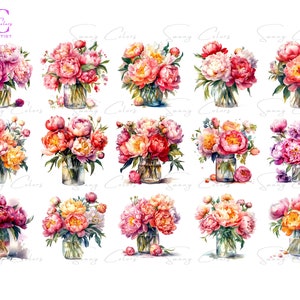 Floral Peony Clipart Bundle, 15 High Quality Sublimation Jpgs ...