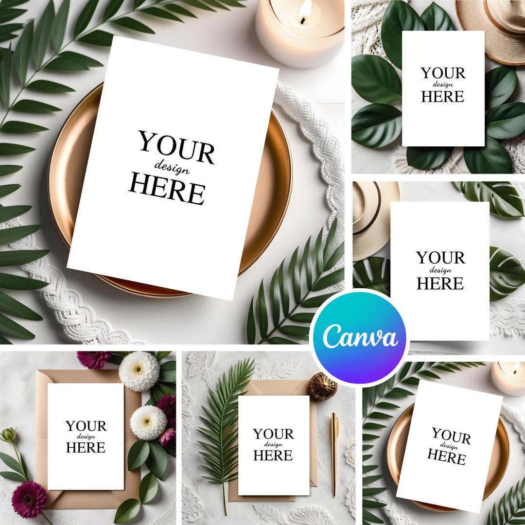 5 Invitation Boho Mockups, Card Mockup Bundle, 5x7 Mockups, Invite ...