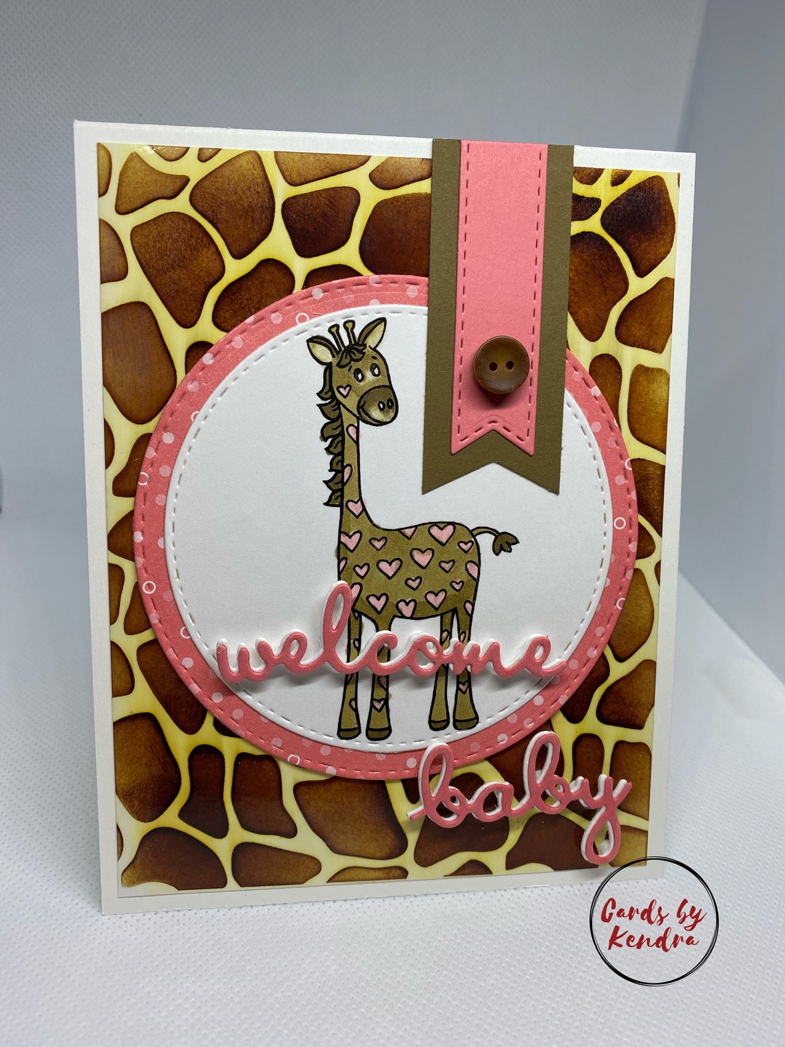 Welcome Baby Giraffe Handmade Greeting Card - Pink for Girl Baby Shower ...