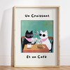 French Cafe Au Lait Cat Print, Funny Cat Print, Un Cafe Sil Vous Plait ...