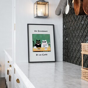 French Cafe Croissant Cat Print, Funny Cat Print, Un Croissant Cat ...