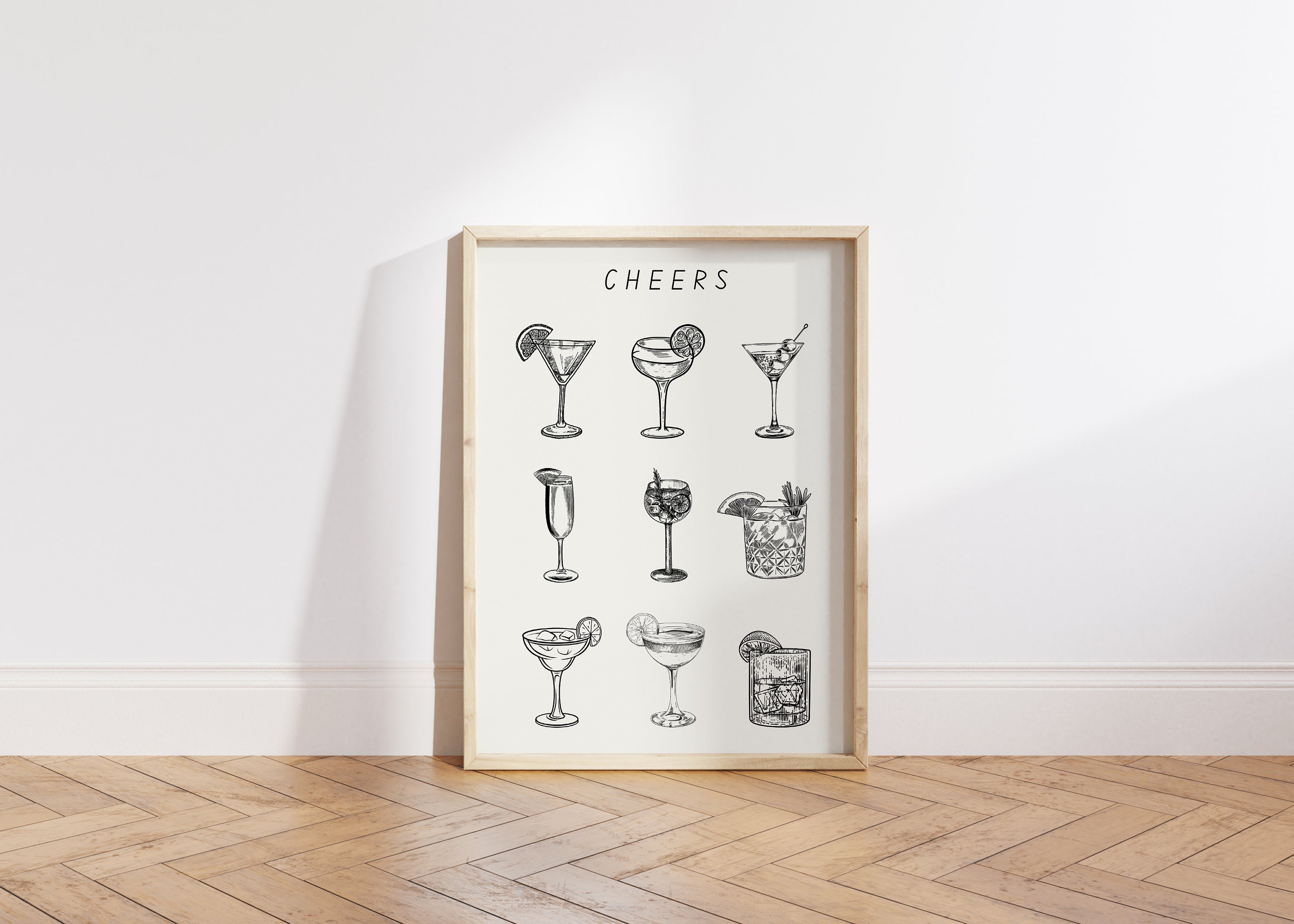 Cocktail Line Drawing Print: Minimalist Bar Cart Art - Etsy