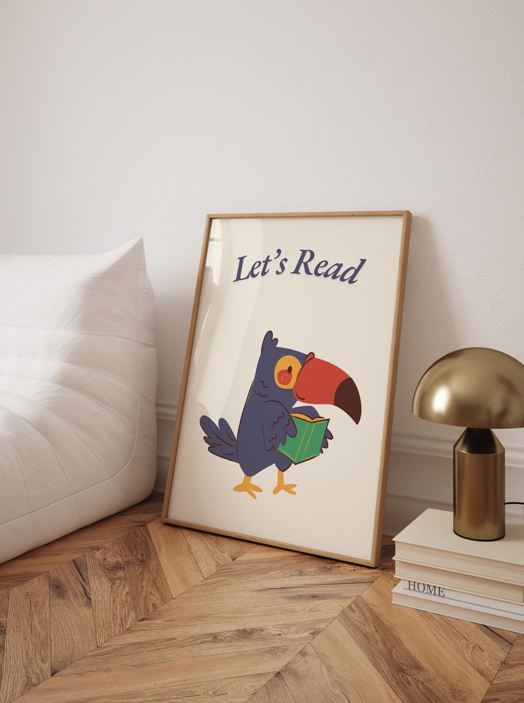 Kids Reading Poster, Retro Toddler Wall Art, Bird Reading Book, Soft ...