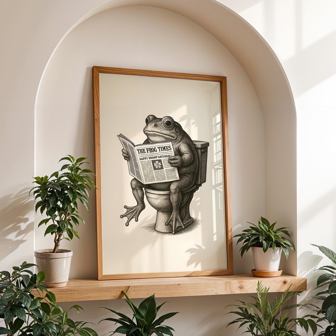 Funny Frog Bathroom Poster – Vintage Style Toilet Art, Amphibian Wall ...
