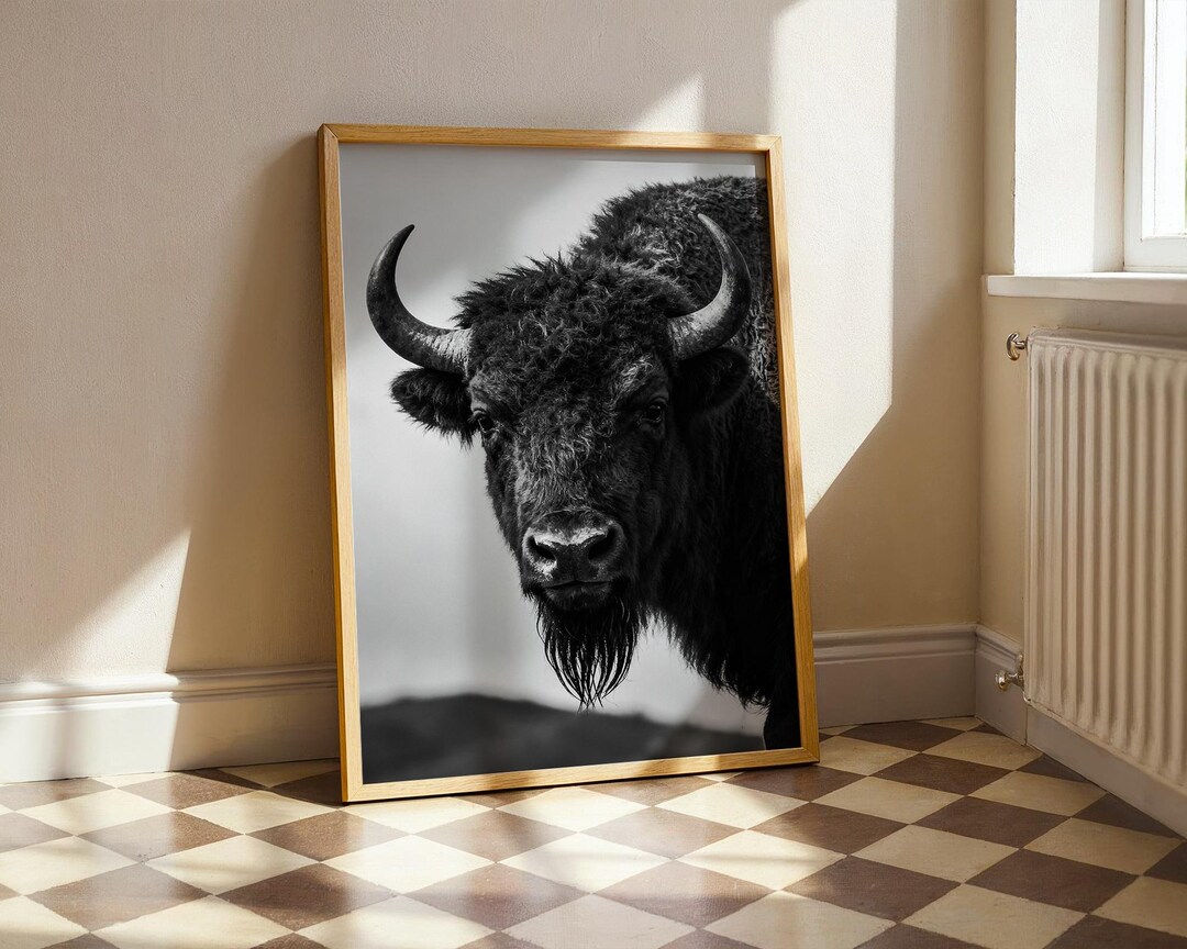 Black and White Bison Buffalo Print – Minimalist Western Wildlife ...