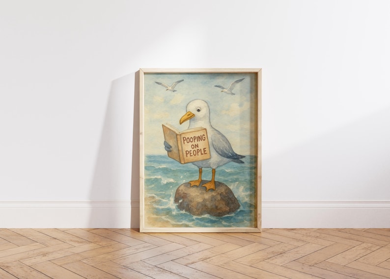 Funny Seagull Bathroom Art, Watercolor Animal Print, Humorous Toilet ...