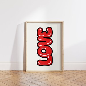 LOVE Minimalist Print, Red Wall Decor, Retro Wall Art Poster, Love ...