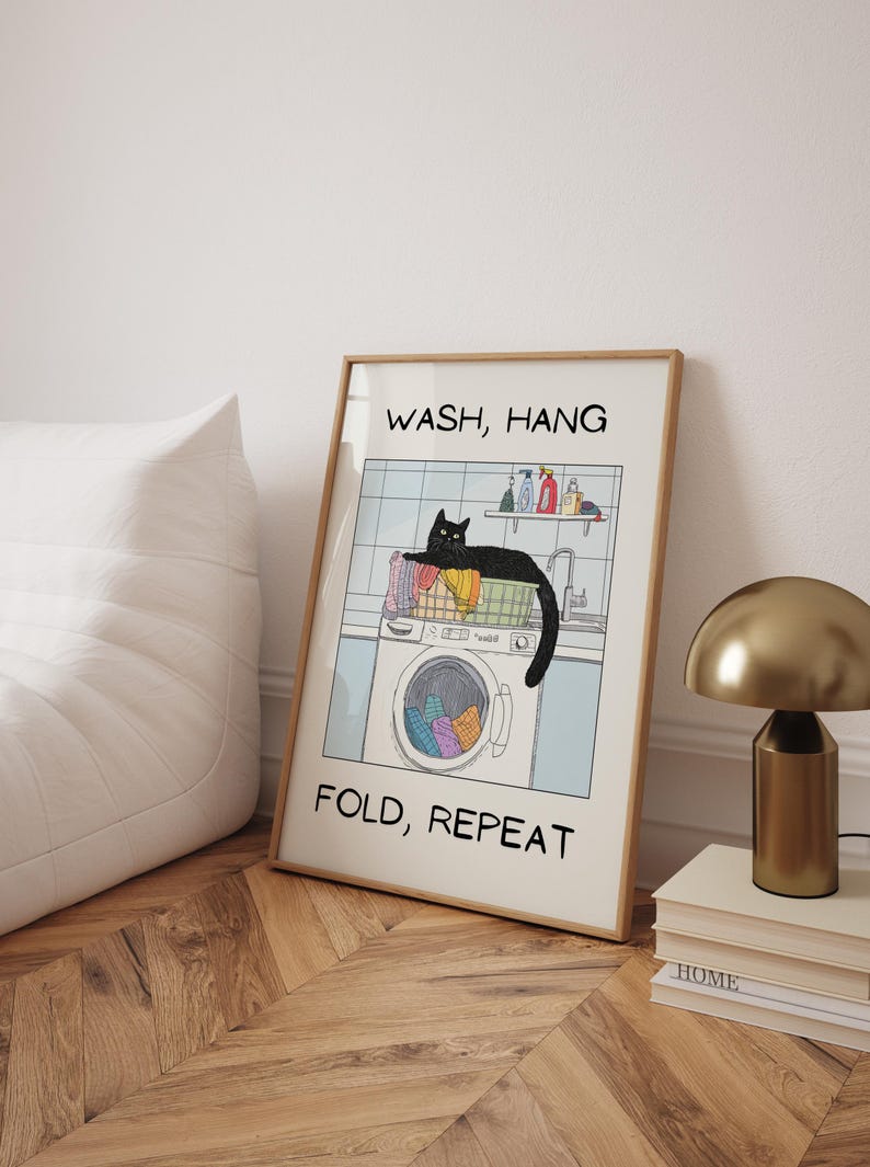 Wash Hang Fold Repeat Cat Print, Cute Bathroom Poster, Laundry Room ...