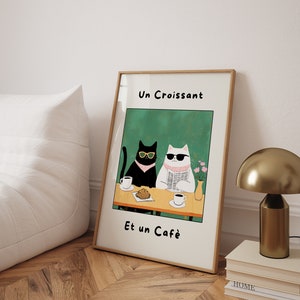 French Cafe Croissant Cat Print, Funny Cat Print, Un Croissant Cat ...