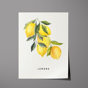 Lemons Watercolor Kitchen Art Print: Minimalist Cooking Poster - Etsy