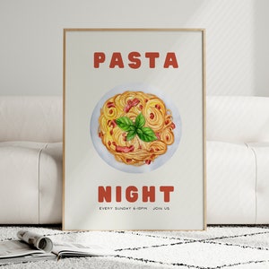 Pasta Night Kitchen Print, Aesthetic Kitchen Decor, Retro Dinner Table ...