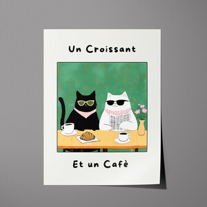 French Cafe Croissant Cat Print, Funny Cat Print, Un Croissant Cat ...