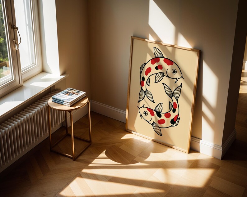 Minimalist Koi Fish Poster – Japanese Inspired Yin Yang Art Print - Etsy