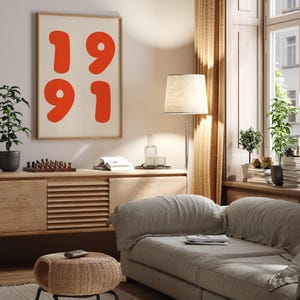 Custom Year Poster, Printable Trendy Retro Poster, Custom Number, Birth ...