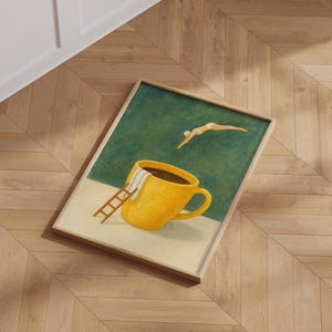 Surreal Coffee Diver Art Print: Whimsical Coffee Lover Decor - Etsy