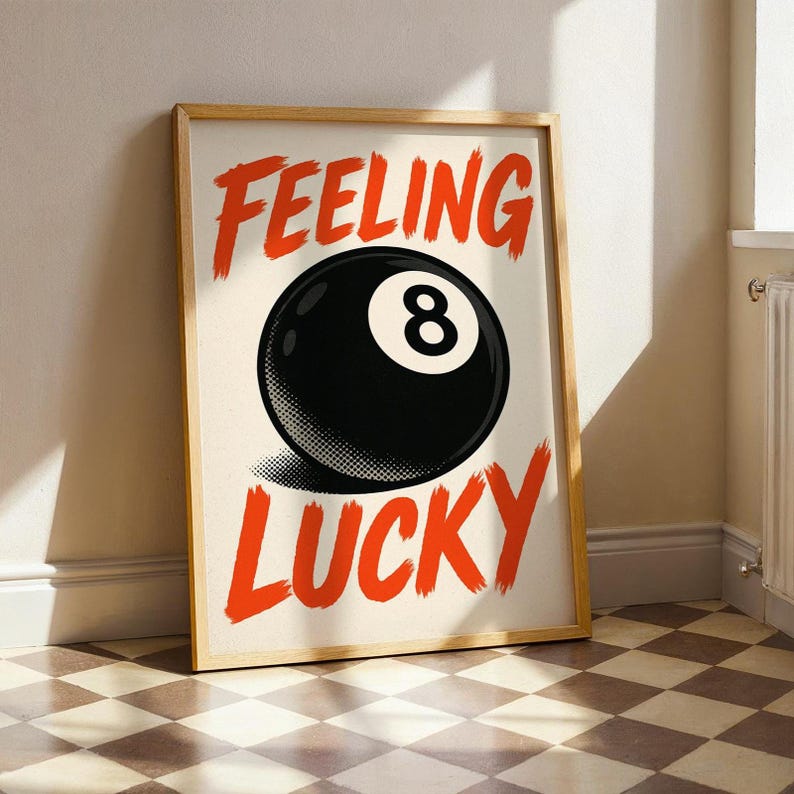 Feeling Lucky 8 Ball Poster – Retro Pool Ball Wall Art, Bold Game Room ...