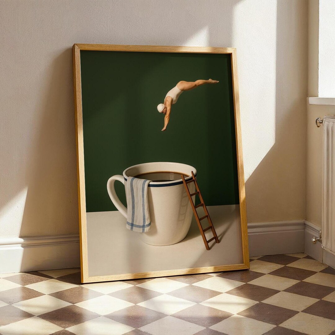 Coffee Diver Surrealist Art Print, Modern Kitchen Decor - Etsy