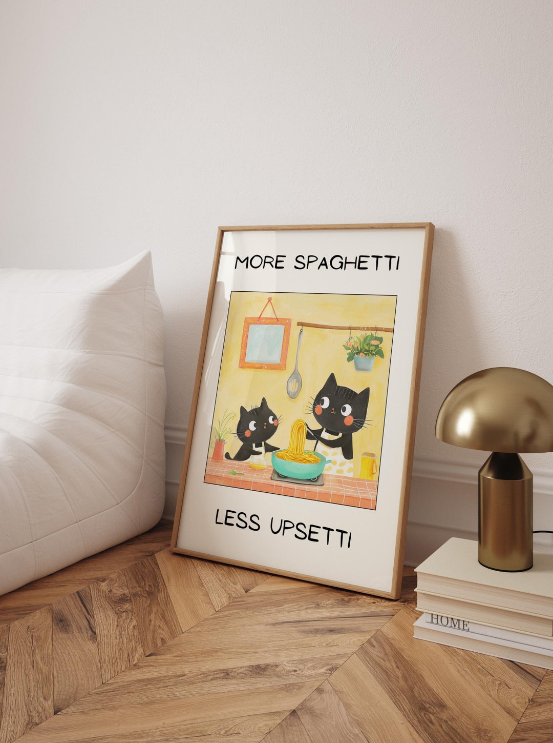 More Spaghetti Less Upsetti White Cat Poster, Trendy Print, Cool Cute ...