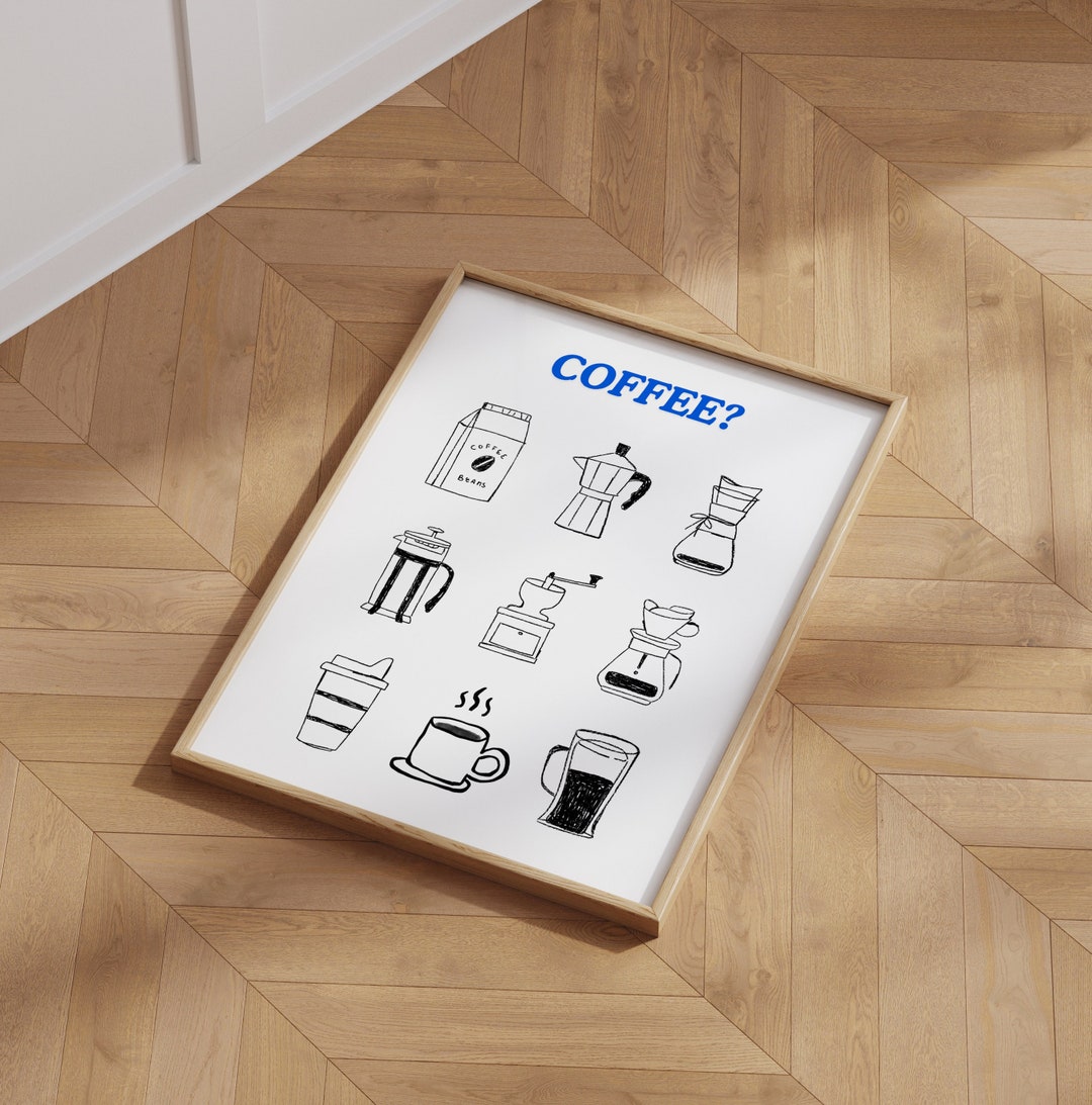 Retro Coffee Poster, Coffee Wall Art, Hand Drawn Coffee Poster Print ...