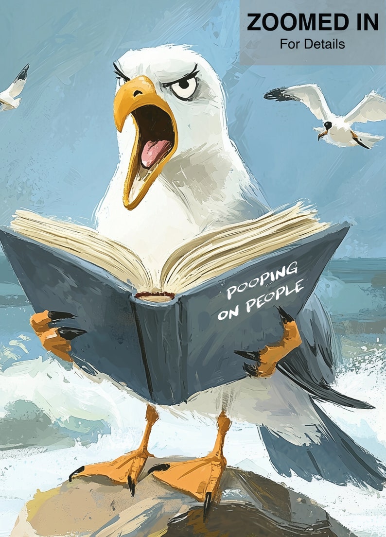 Cute Bird Animal Print, Funny Toilet Bathroom Humor Sign, Seagull ...