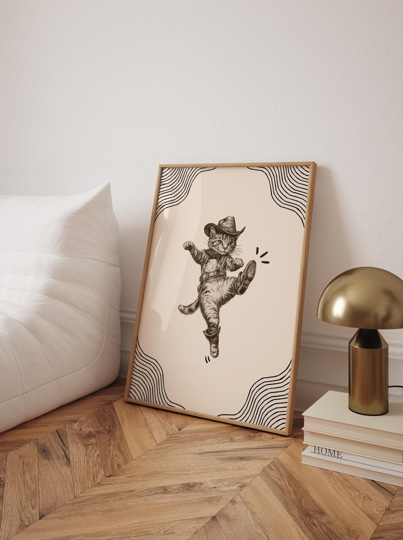 Funny Cowboy Cat Wall Art Vintage Western Illustration Print - Etsy