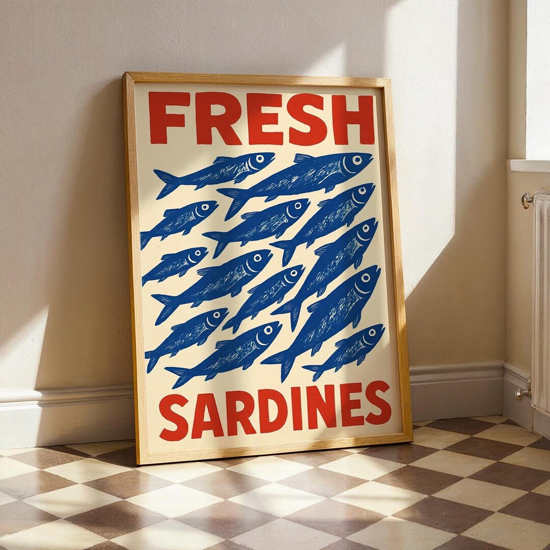 Fresh Sardines Poster, Retro Kitchen Print, Coastal Wall Art - Etsy