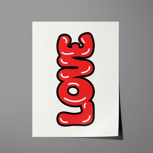 LOVE Minimalist Print, Red Wall Decor, Retro Wall Art Poster, Love ...