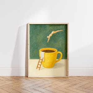 Surreal Coffee Diver Art Print: Whimsical Coffee Lover Decor - Etsy