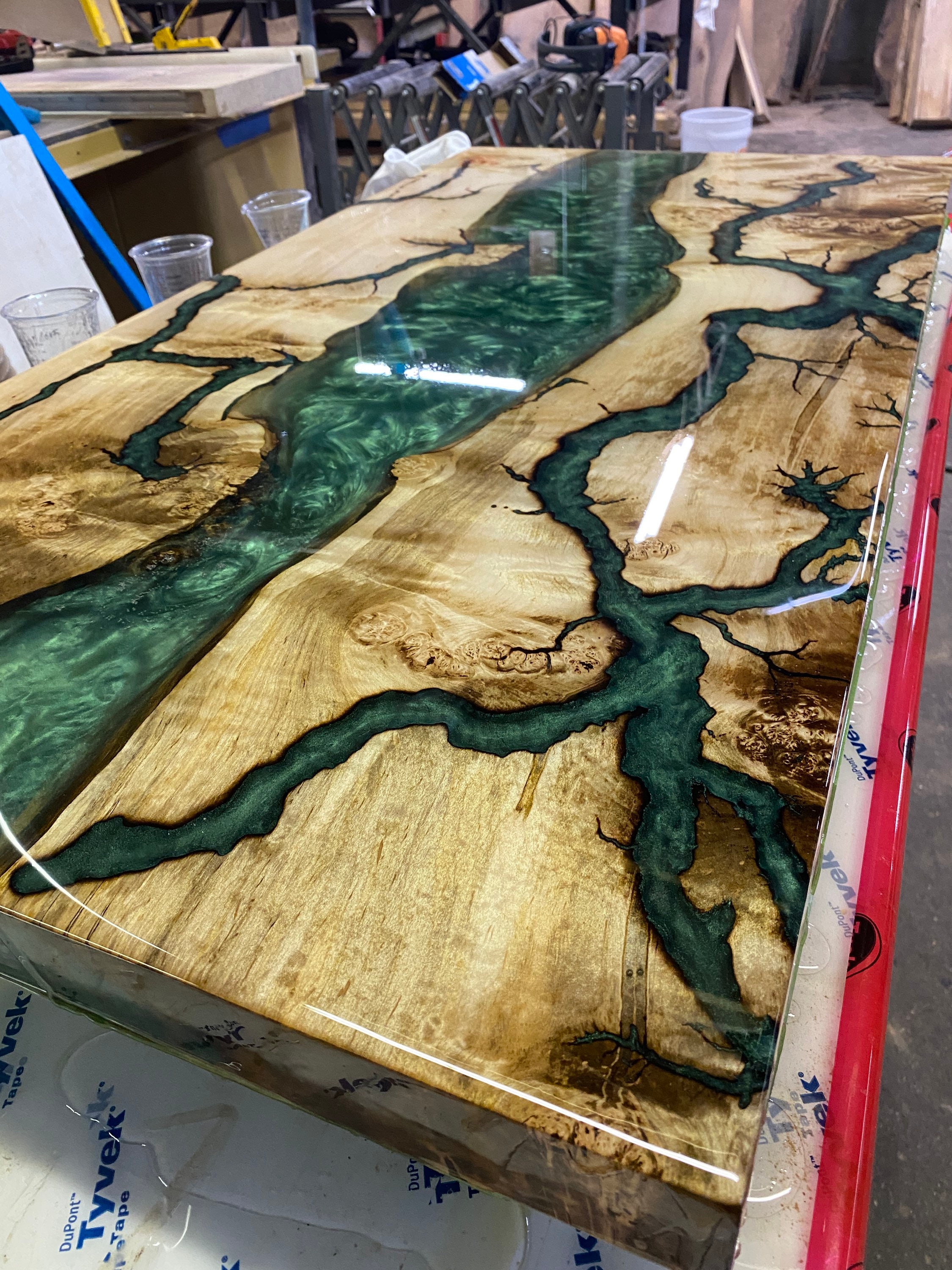 Epoxy River Desktop With Electric Fractal Burned Sit Stand | Etsy