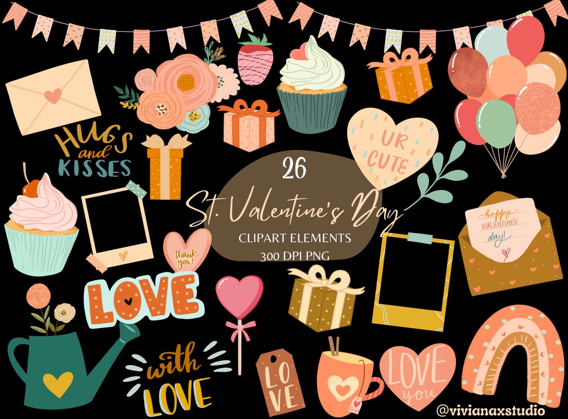 Valentines Day Clipart Boho Chic Bohemian Pink Hearts Gifts | Etsy