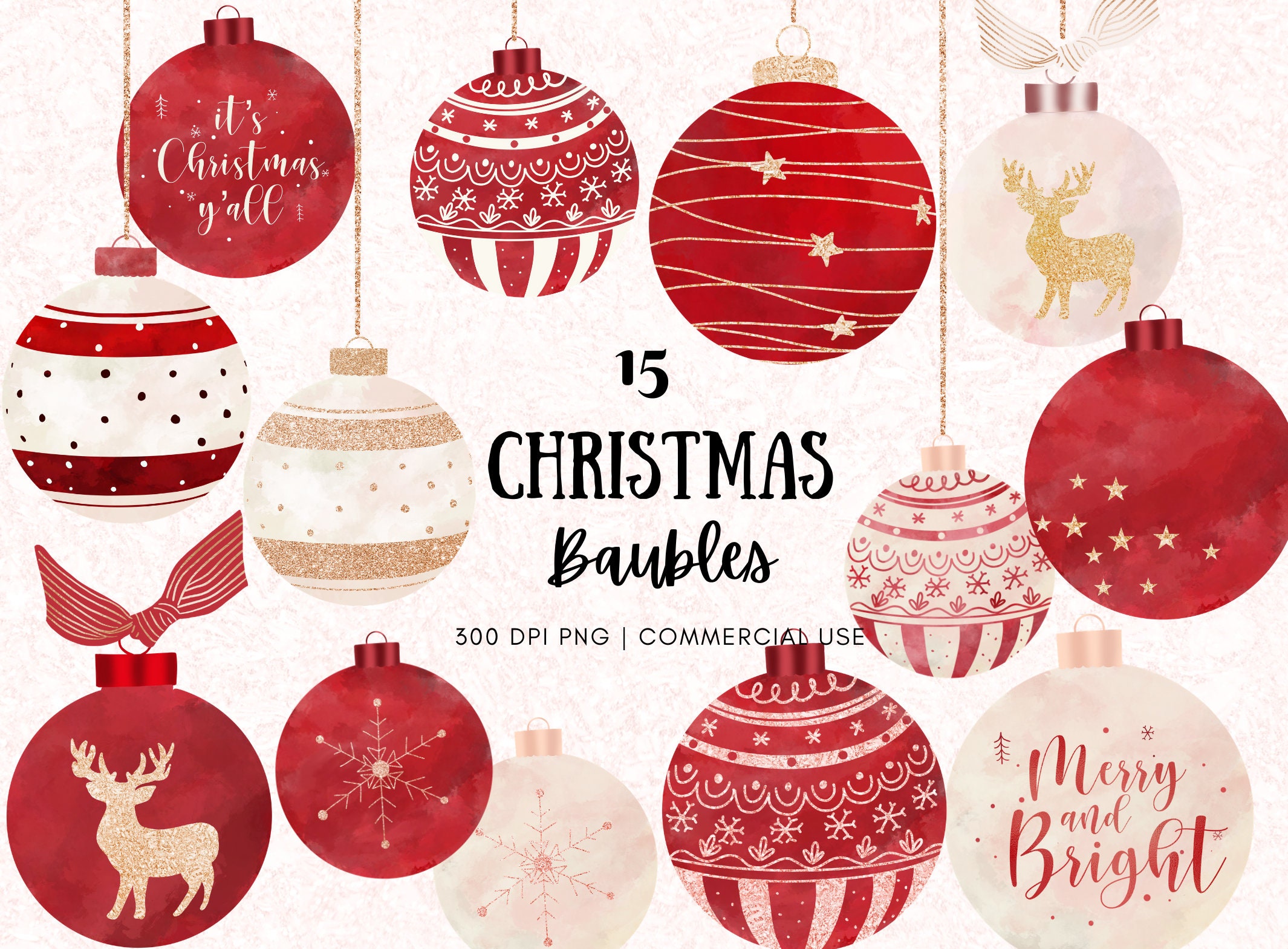 Watercolor Glitter Christmas Baubles Ornaments Clipart | Etsy