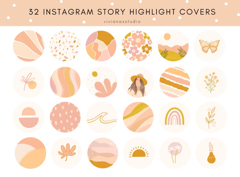 32 Instagram Highlight Covers Pink Brown Highlights Boho | Etsy