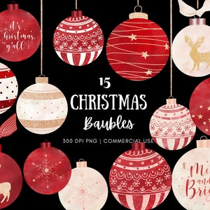Buy Watercolor Glitter Christmas Baubles Ornaments Clipart Set-instant ...