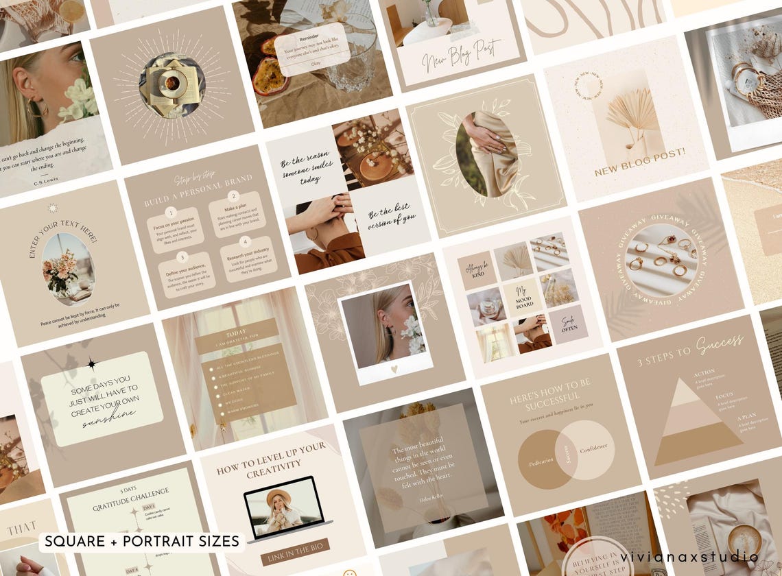 123 Neutral Brown Instagram Templates | Social Media (digital Download ...