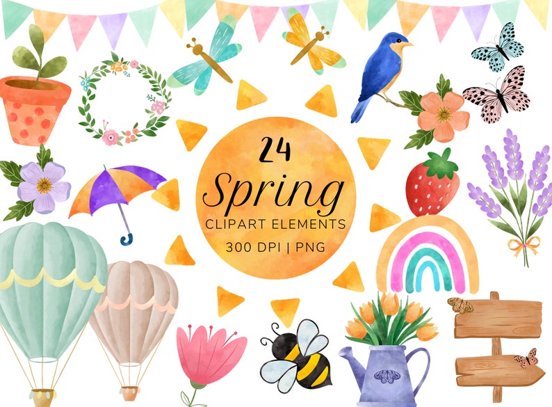 Watercolor Spring Clipart Element-Instant Download | Etsy