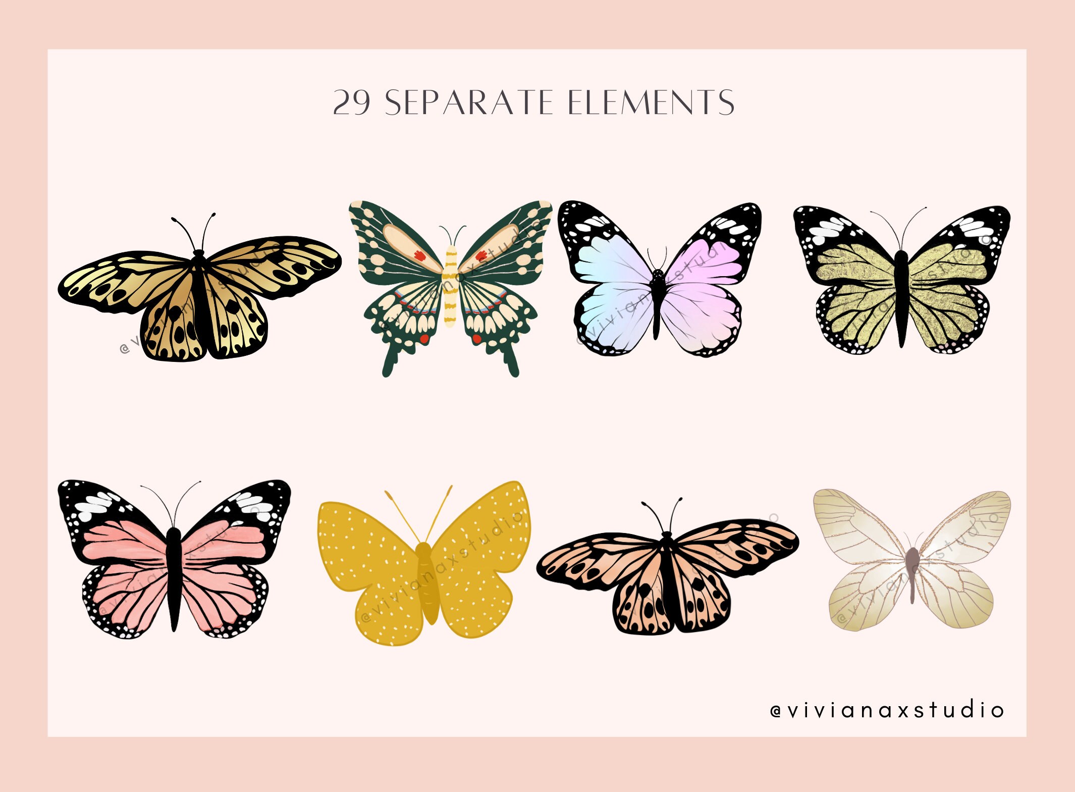 Butterfly Clipart Boho Butterfly clipart glitter Instant | Etsy
